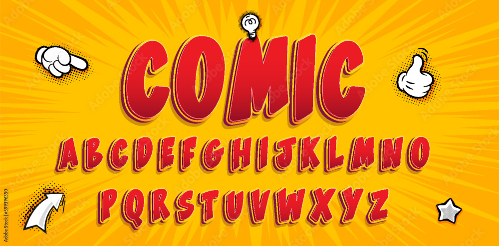 Superhero comic style vector font with uppercase, lowercase, numbers ...