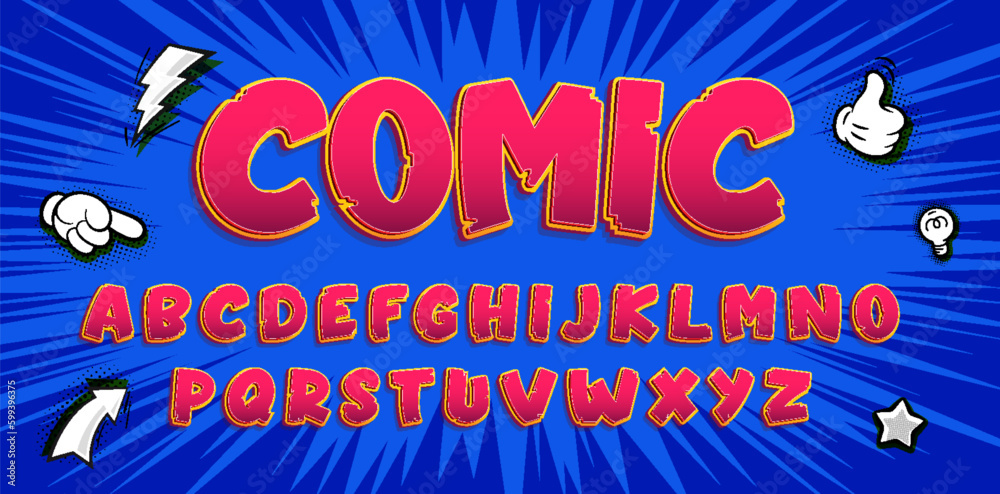 Vetor de Comic retro font set. Alphabet letters & number in style of ...