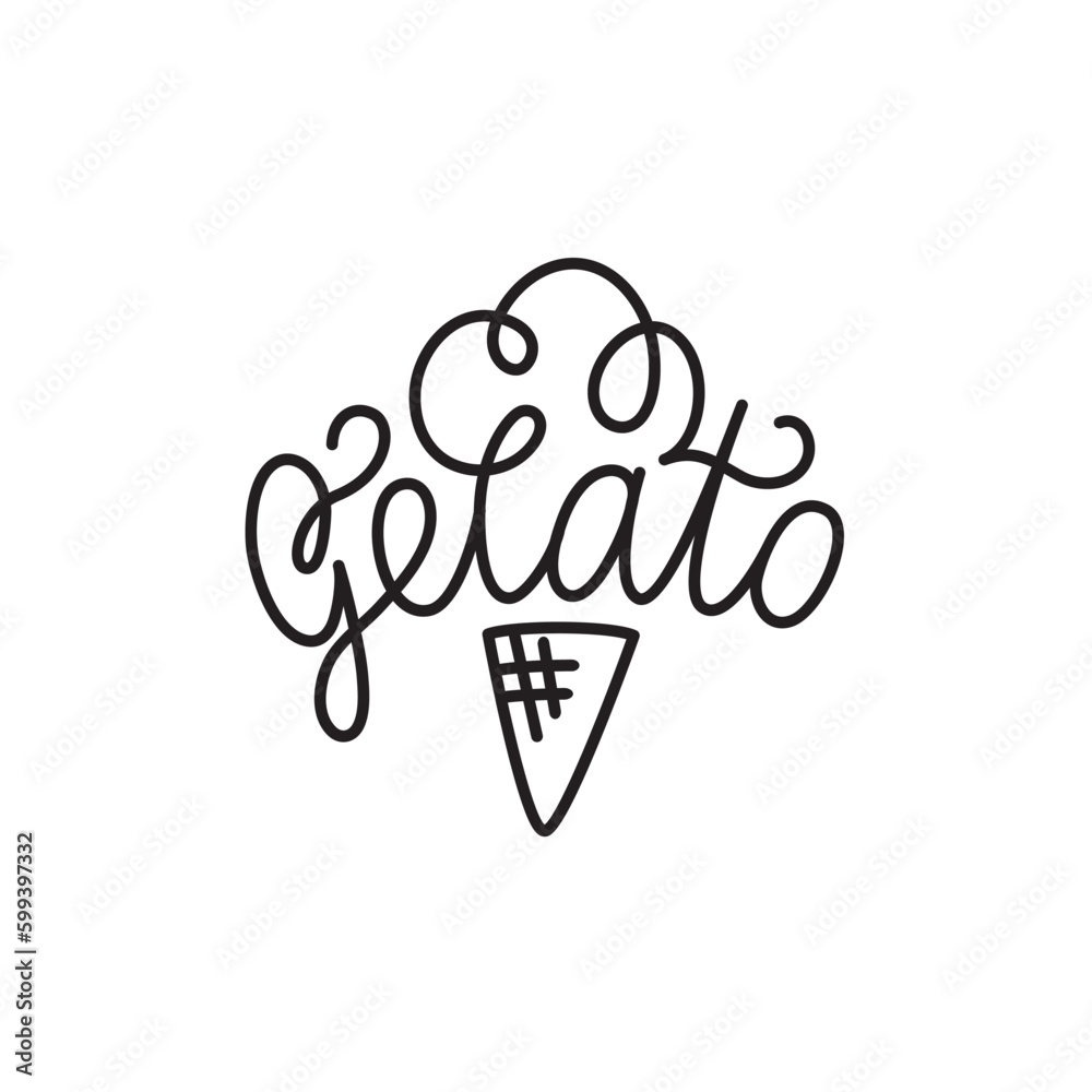Gelato hand drawn text. Modern brush calligraphy, lettering typography ...