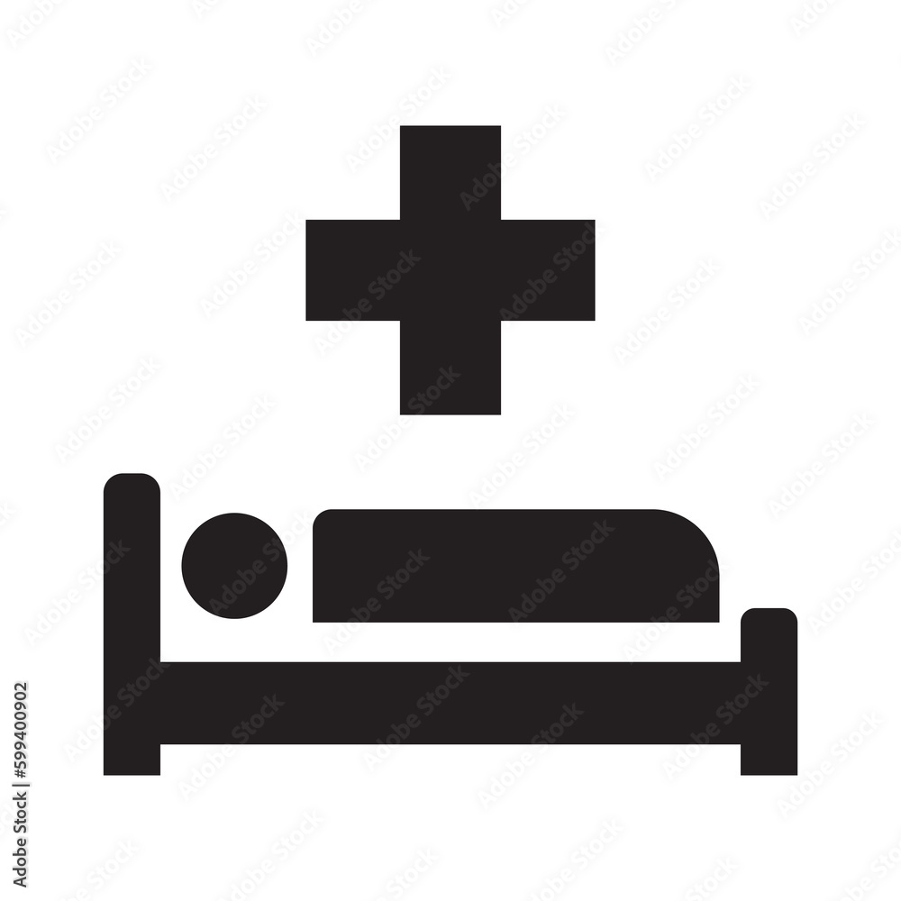Hospital medical icon symbol with medical cross and person in bed ...