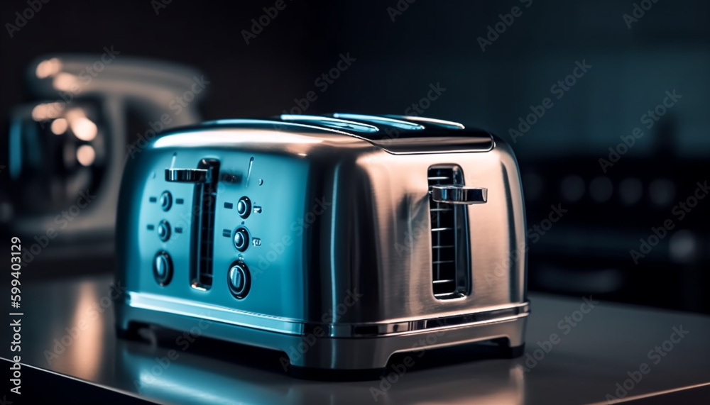 Shiny chrome toaster reflects modern kitchen design generated by AI ...
