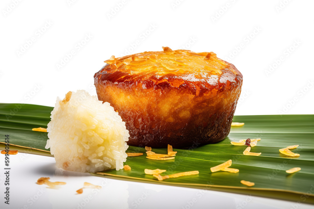 Bibingka - rice cake made with coconut milk is sitting on a leaf. AI ...