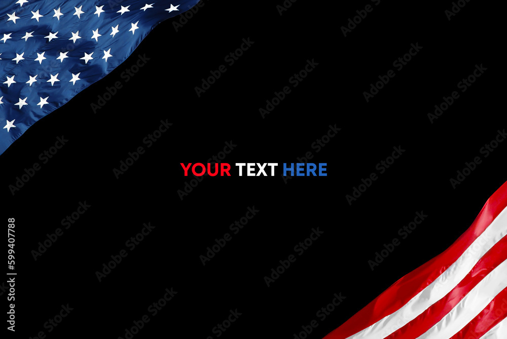 American Flag lying on black background. Template with text. Stock ...