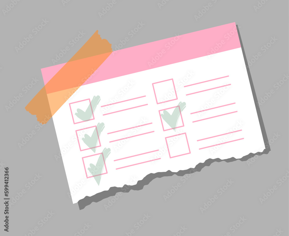 Notebook paper piece concept. Blocks of text with checkmarks, poll and ...