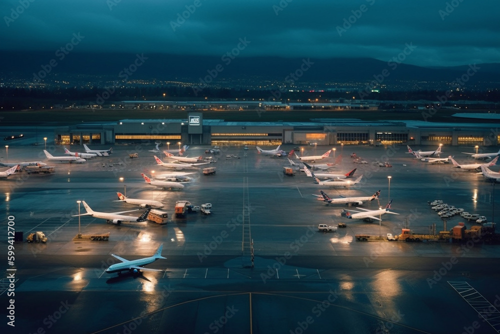 Airport, airplane, fly, terminal. An aerodrome with extended facilities ...