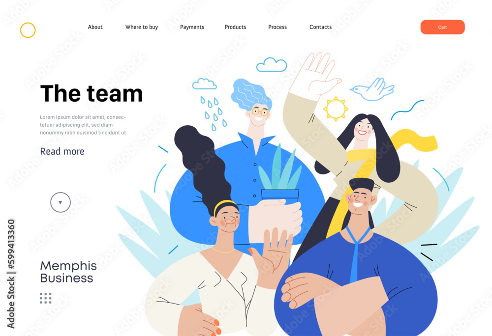 Memphis business illustration - our team, header. Flat style modern ...