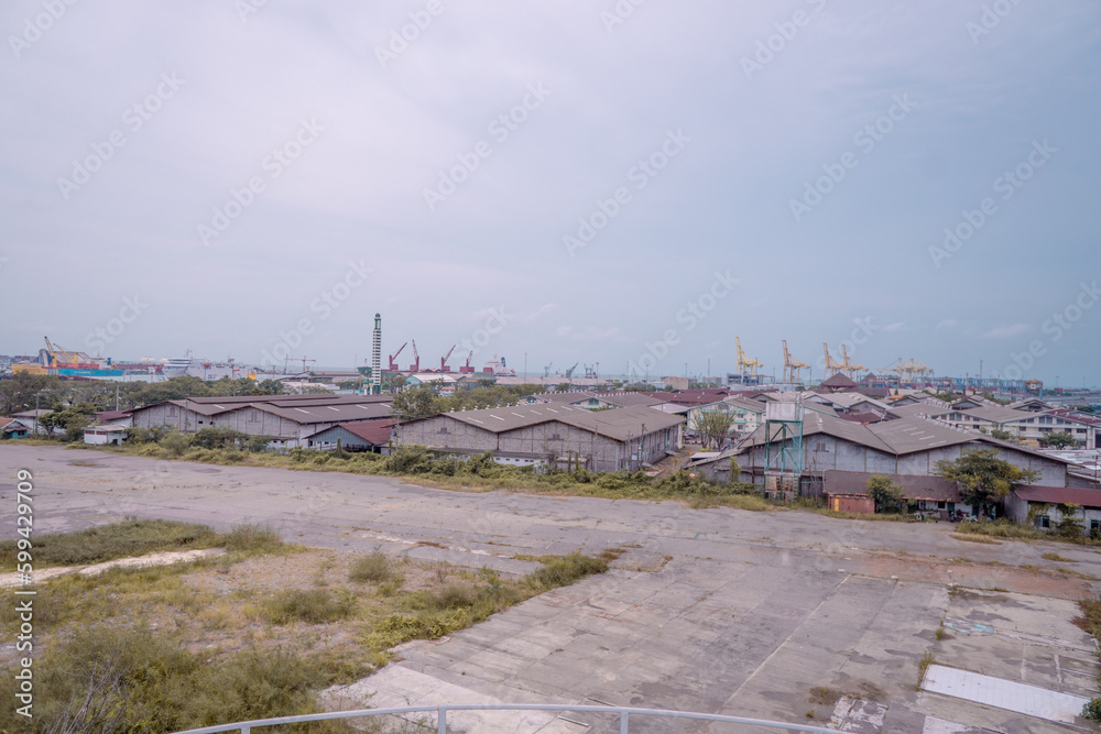 Arial view of power plant project with blue sky and cloudy vibes. The ...