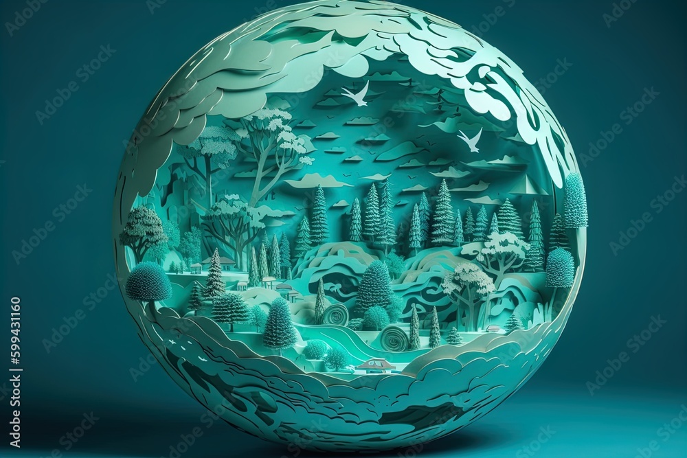 Title: "Eco-Friendly Surreal World: Hand-Drawn 3D Earth with Trees ...