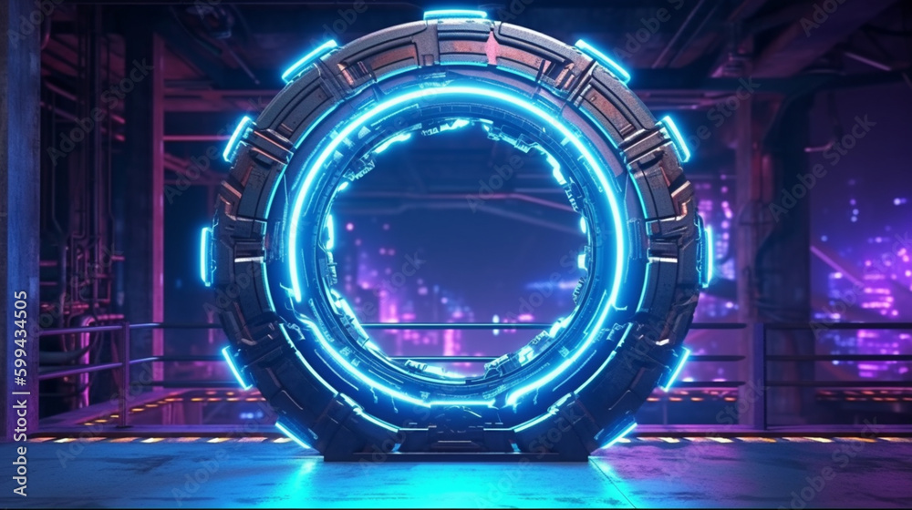Vibrant glowing neon portal with sci-fi metal construction Generative ...