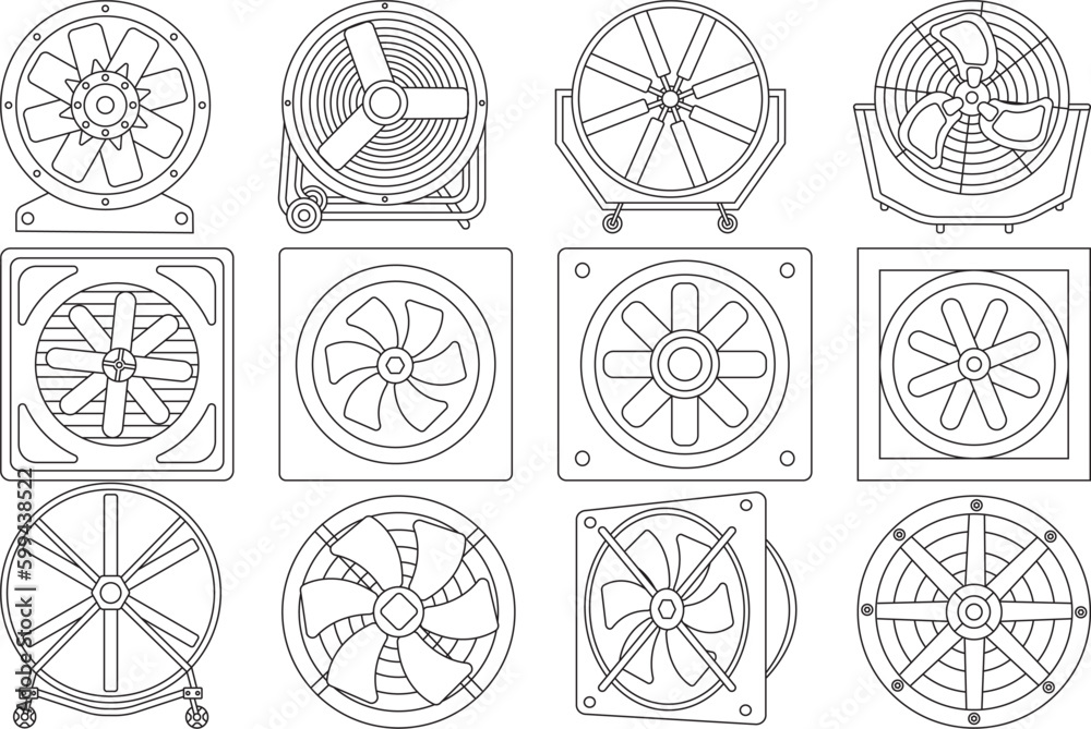 Industrial Fan SVG Outline Bundle, Industrial Fan Vector Art Stock ...