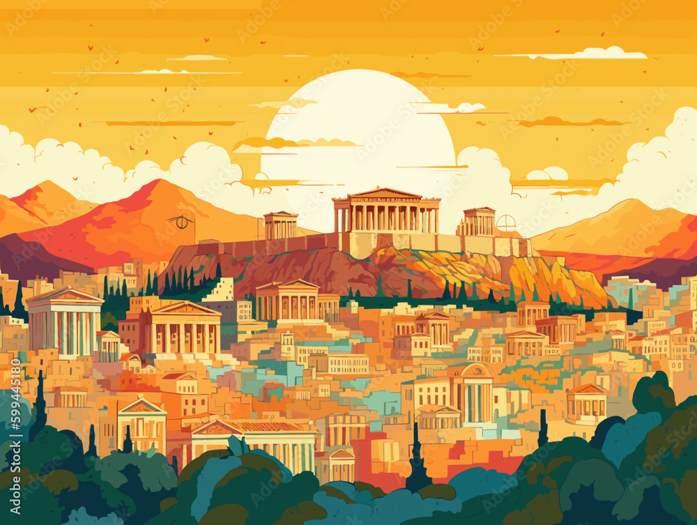 Athens' iconic Parthenon and Acropolis Stock Vector | Adobe Stock