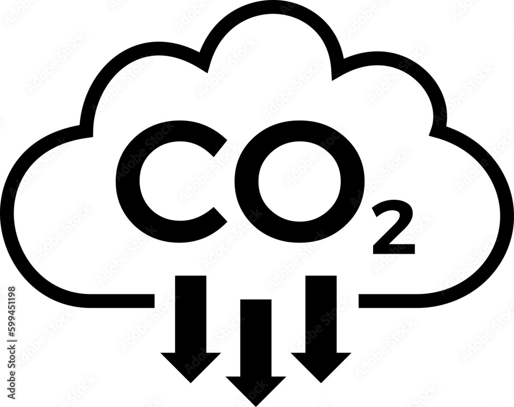 Flat icon of CO2 emission reduction and neutrality concept. Includes carbon zero footprints, air ...