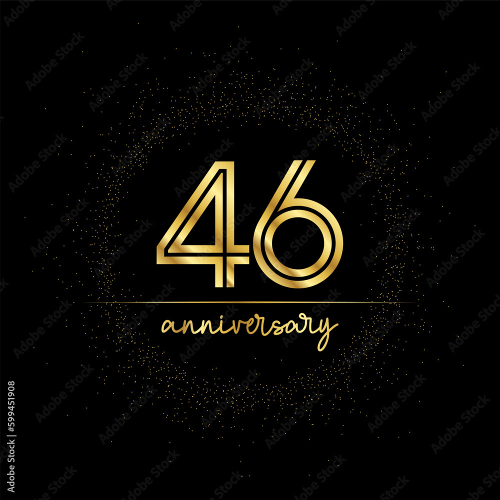 46 years golden number for anniversary with golden glitter and line on ...