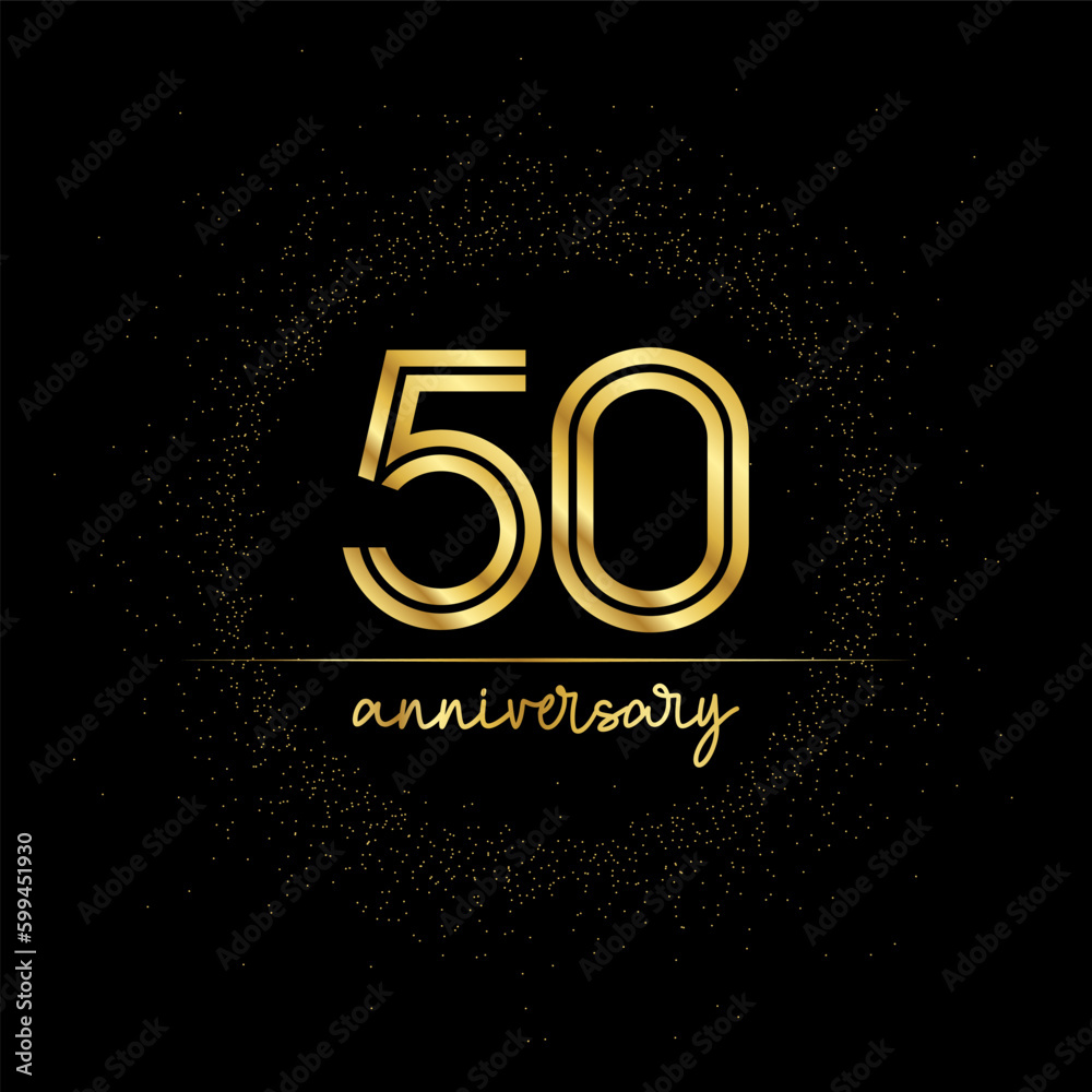 50 years golden number for anniversary with golden glitter and line on ...