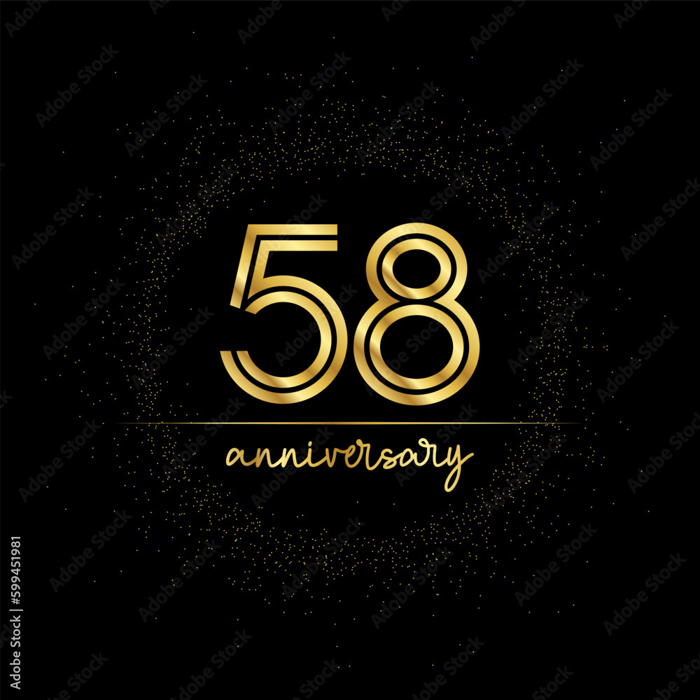 58 years golden number for anniversary with golden glitter and line on ...