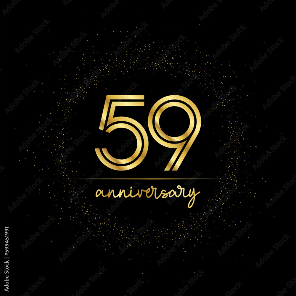 59 years golden number for anniversary with golden glitter and line on ...