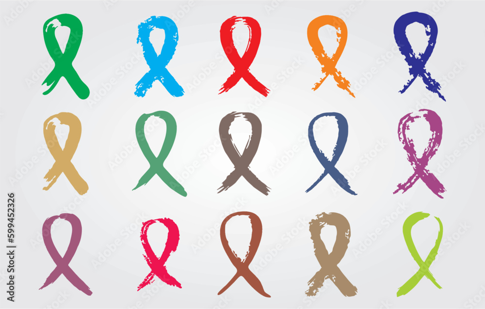 Hand drawn colorful awareness ribbons set. Breast cancer awareness icon ...