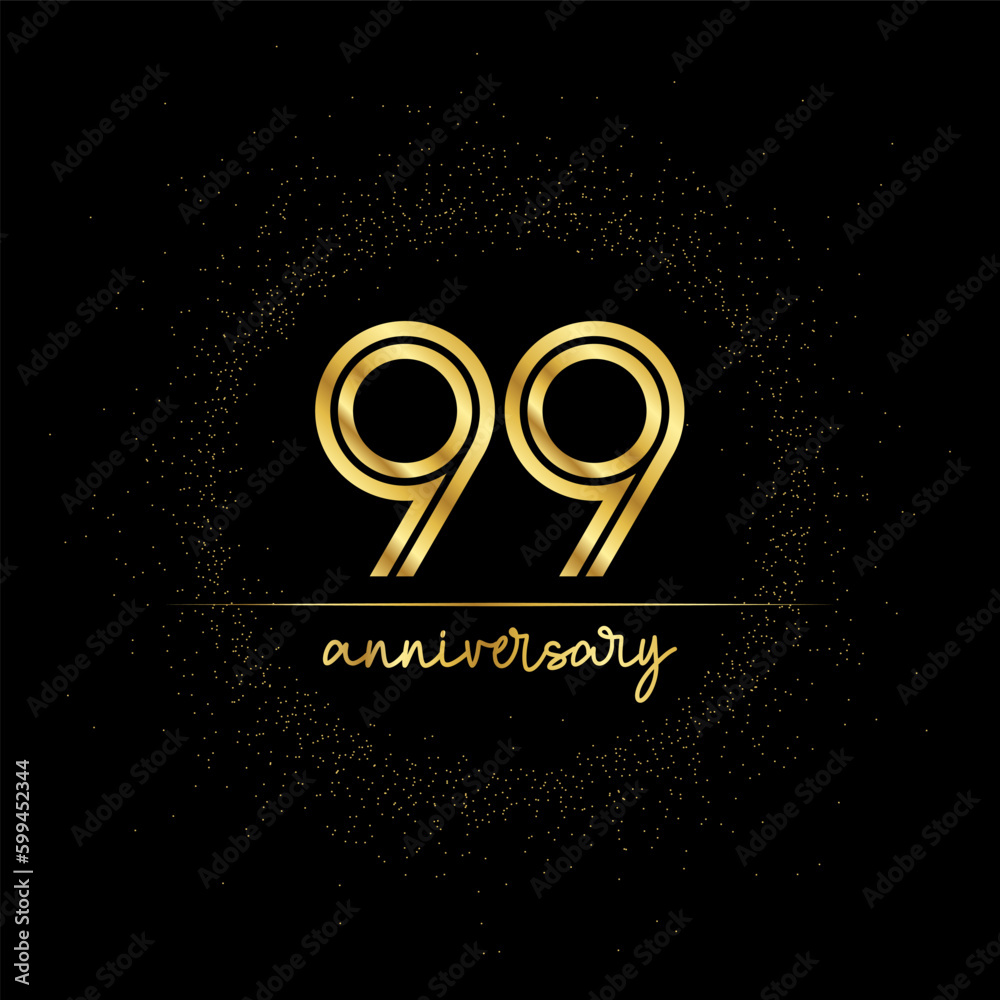 99 years golden number for anniversary with golden glitter and line on ...