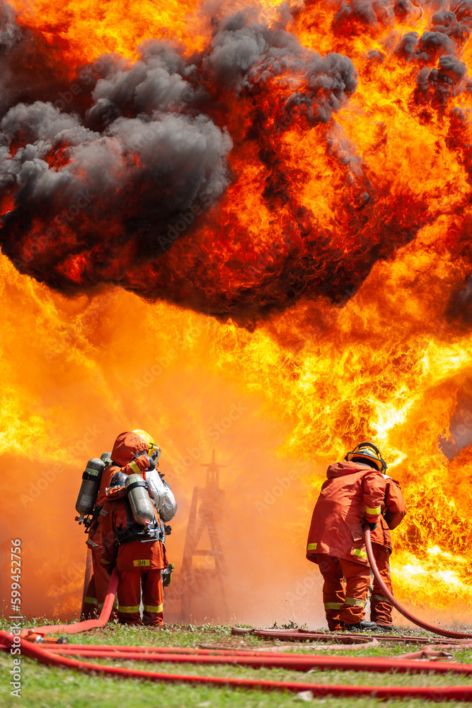 firefighter training new fireman team stop Fire from oil plant blast ...