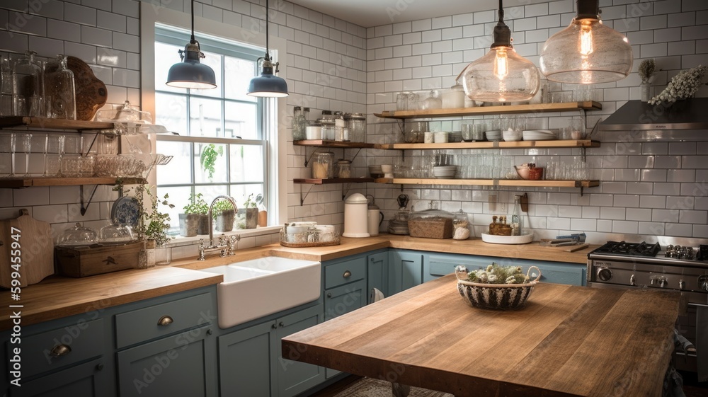 Interior design of Kitchen in Farmhouse style with Farmhouse Sink ...