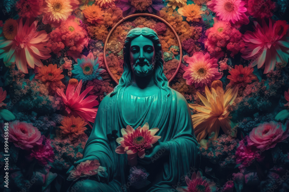 jesus christ statue with glowing halo chakra and beautiful fantasy ...