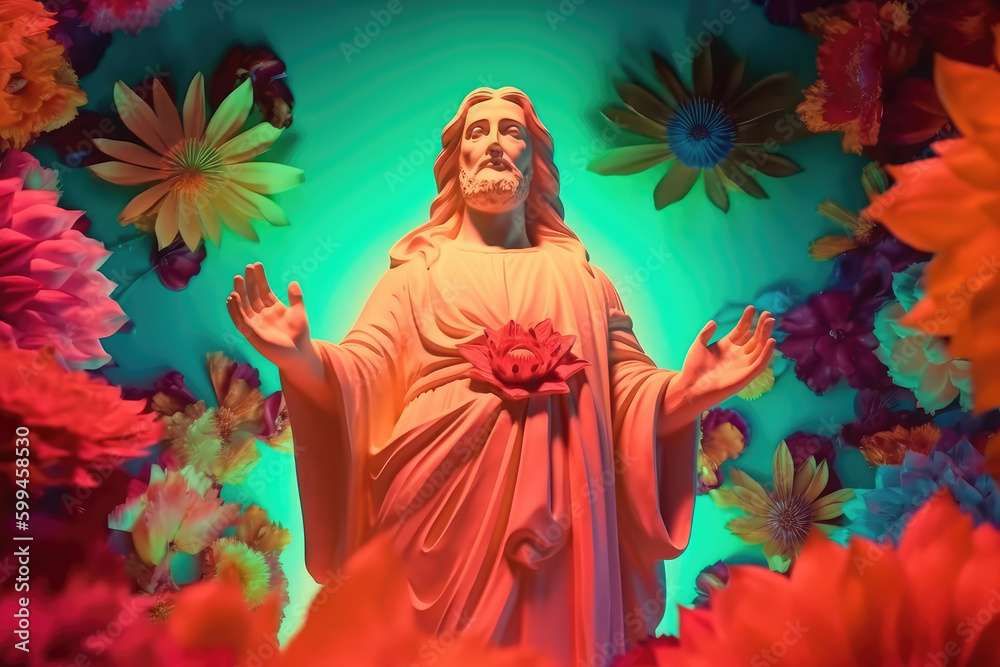 jesus christ statue with glowing halo chakra and beautiful fantasy ...