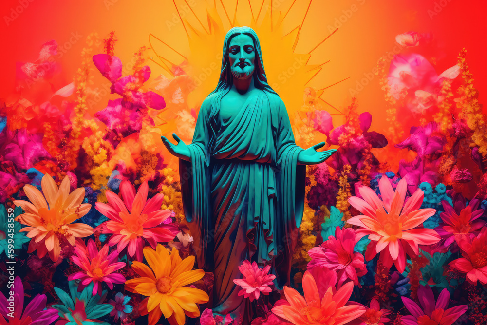 jesus christ statue with glowing halo chakra and beautiful fantasy ...