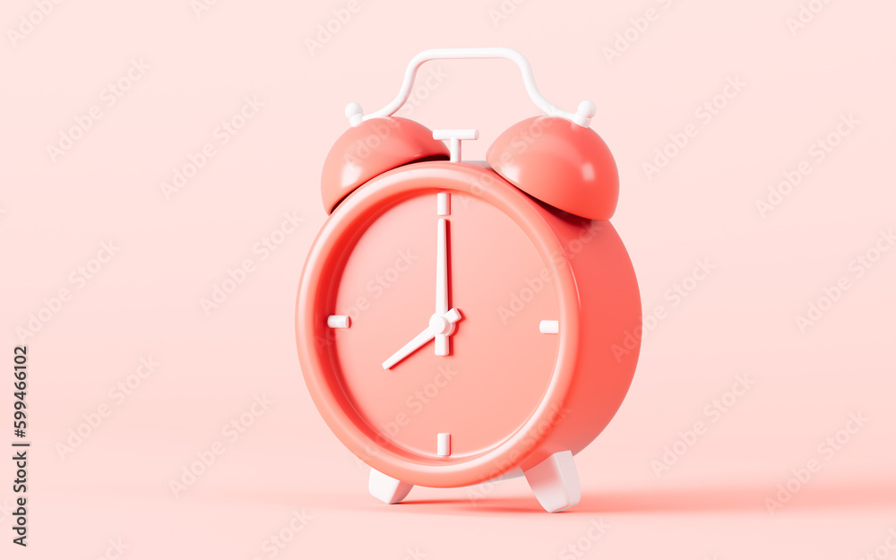 Cartoon pink clock in the pink background, 3d rendering. Stock ...
