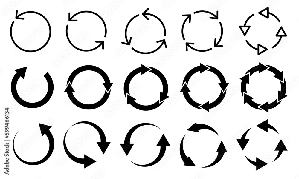 Set of circle arrows isolated on white background. Rotate arrow and ...