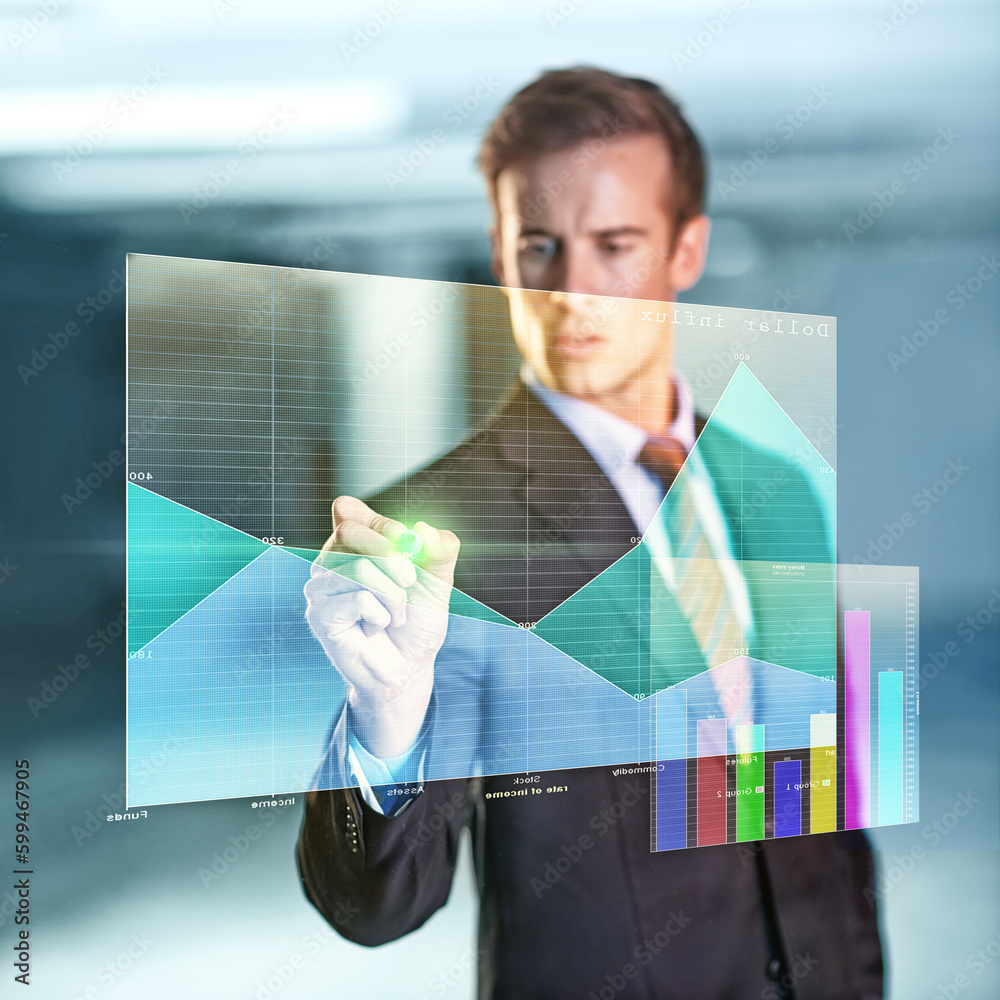 Plotting projections with just a touch. a handsome young businessman ...