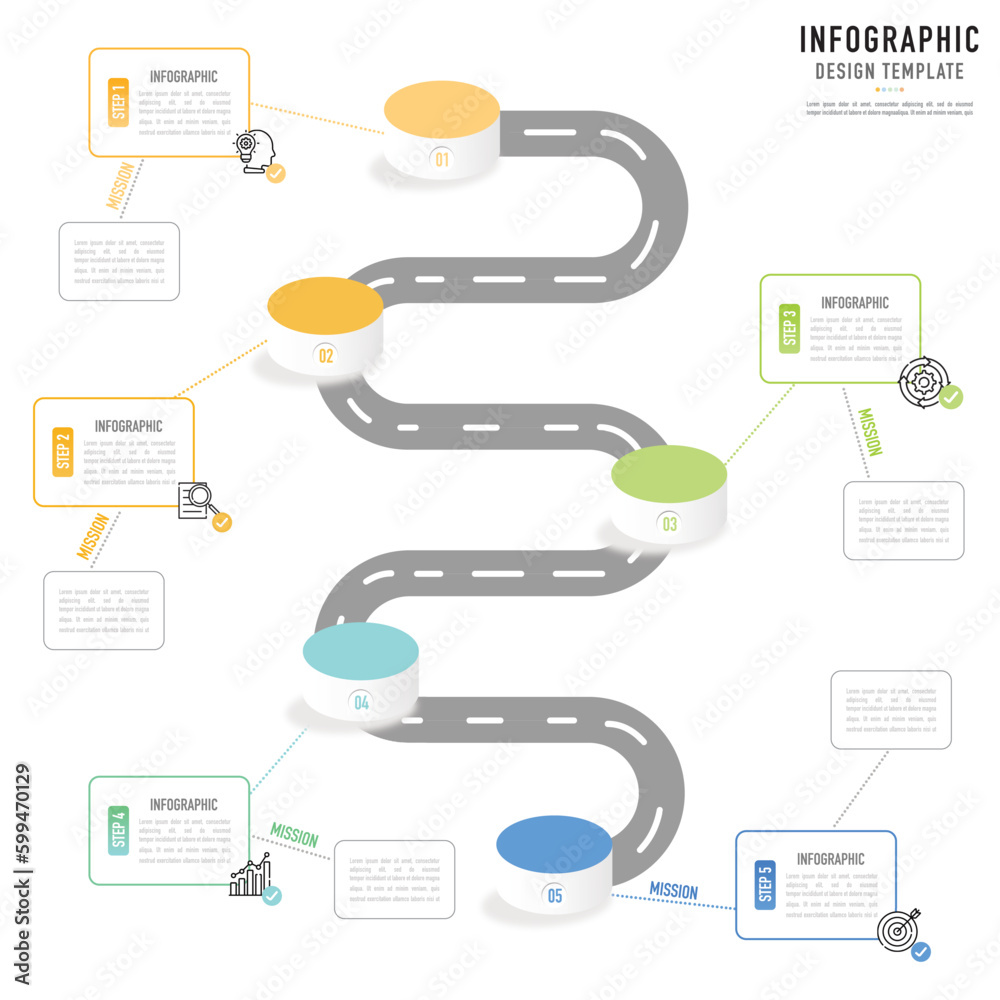 Circular isometric mind map infographic template or element with 5 step ...