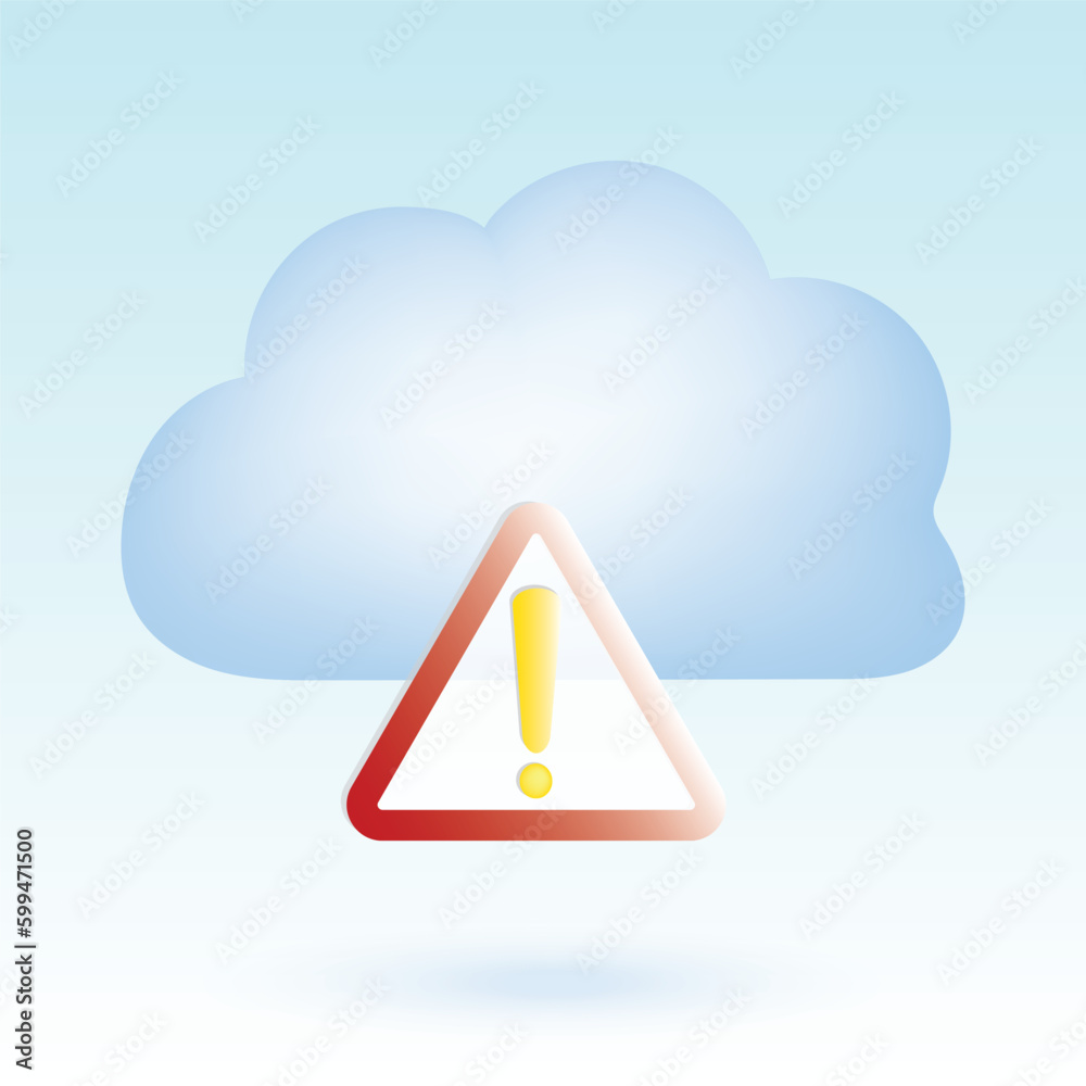Cloud with exclamation mark inside triangle. Danger, warning cloud ...