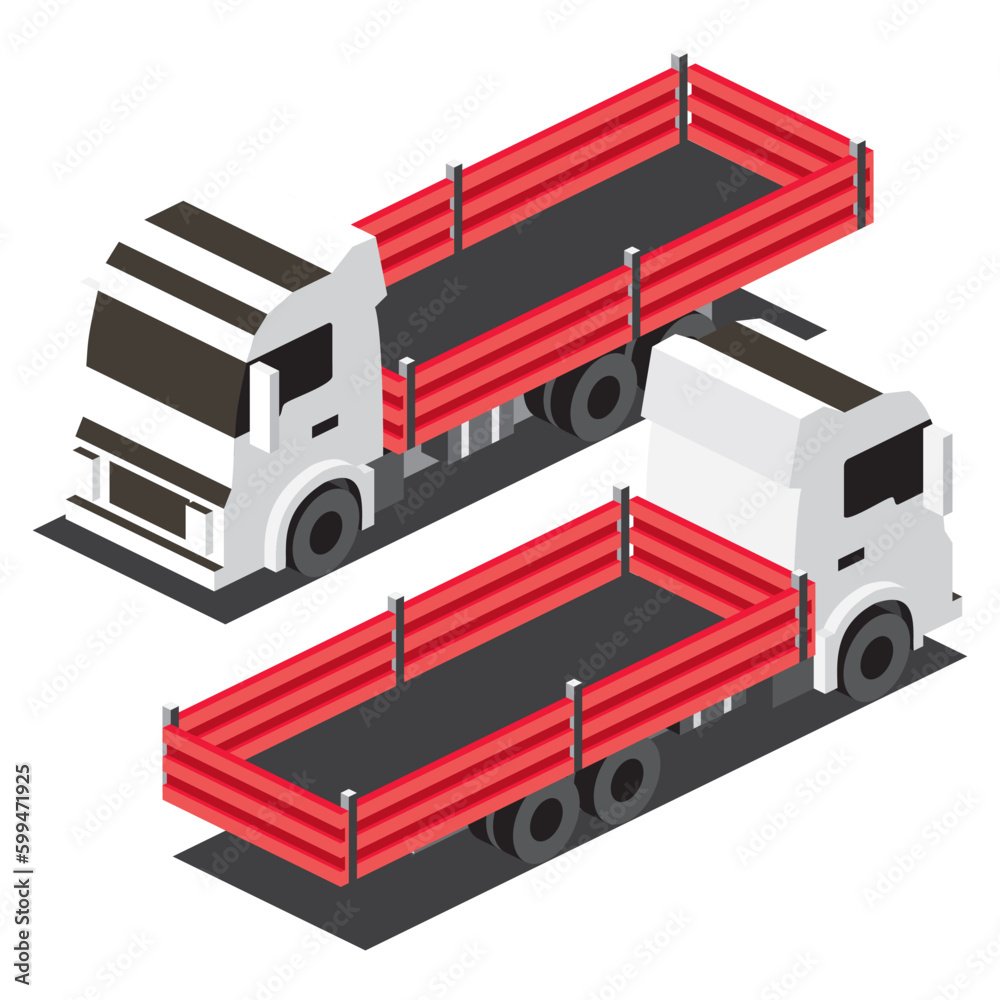 Isometric Red Flatbed Cargo Truck. Commercial Transport. Logistics ...