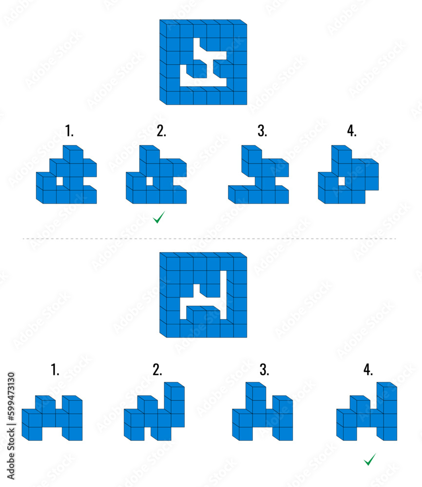 Vecteur Stock Two IQ abstract reasoning questions blue color cubes. One ...