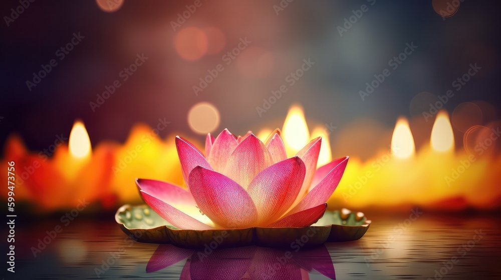 vesak day pink lotus flower with generative ai Stock Illustration ...