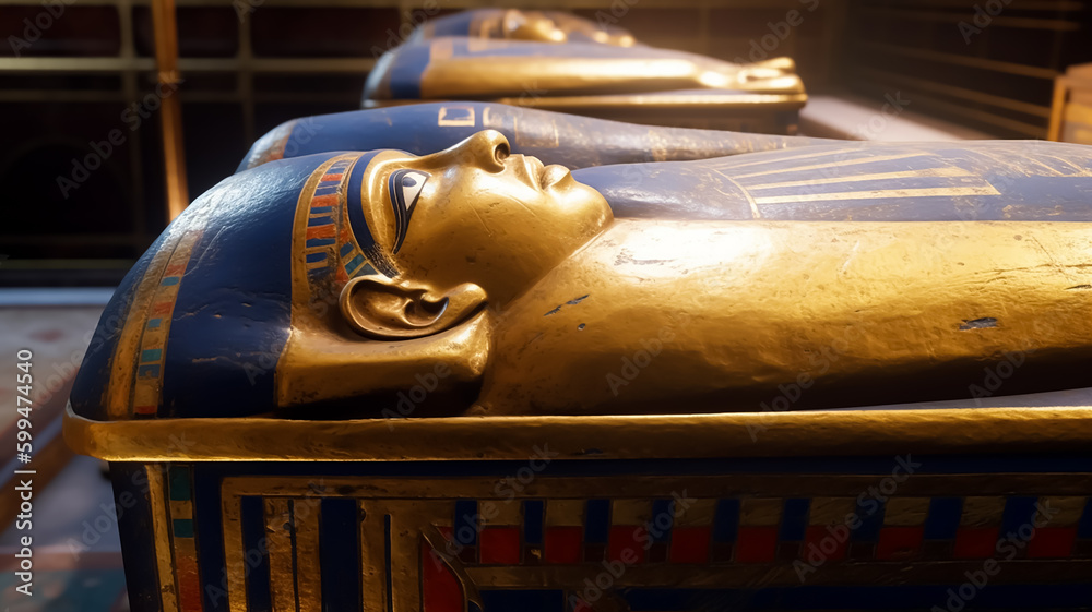 Egyptian pharaoh King coffin, engraved on wood, wooden statue Stock ...