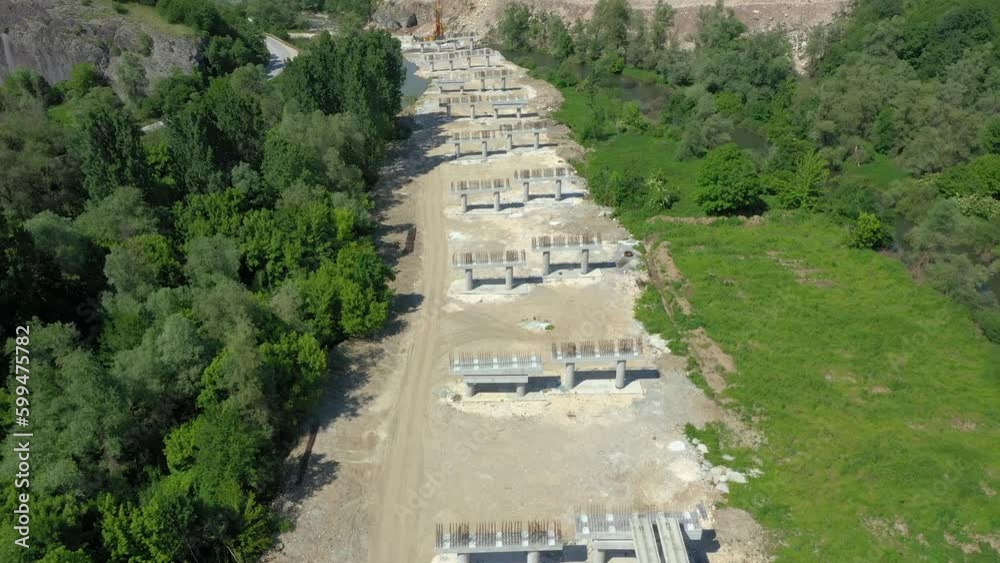 Highway bridge under construction. Infrastructure at a motorway road ...