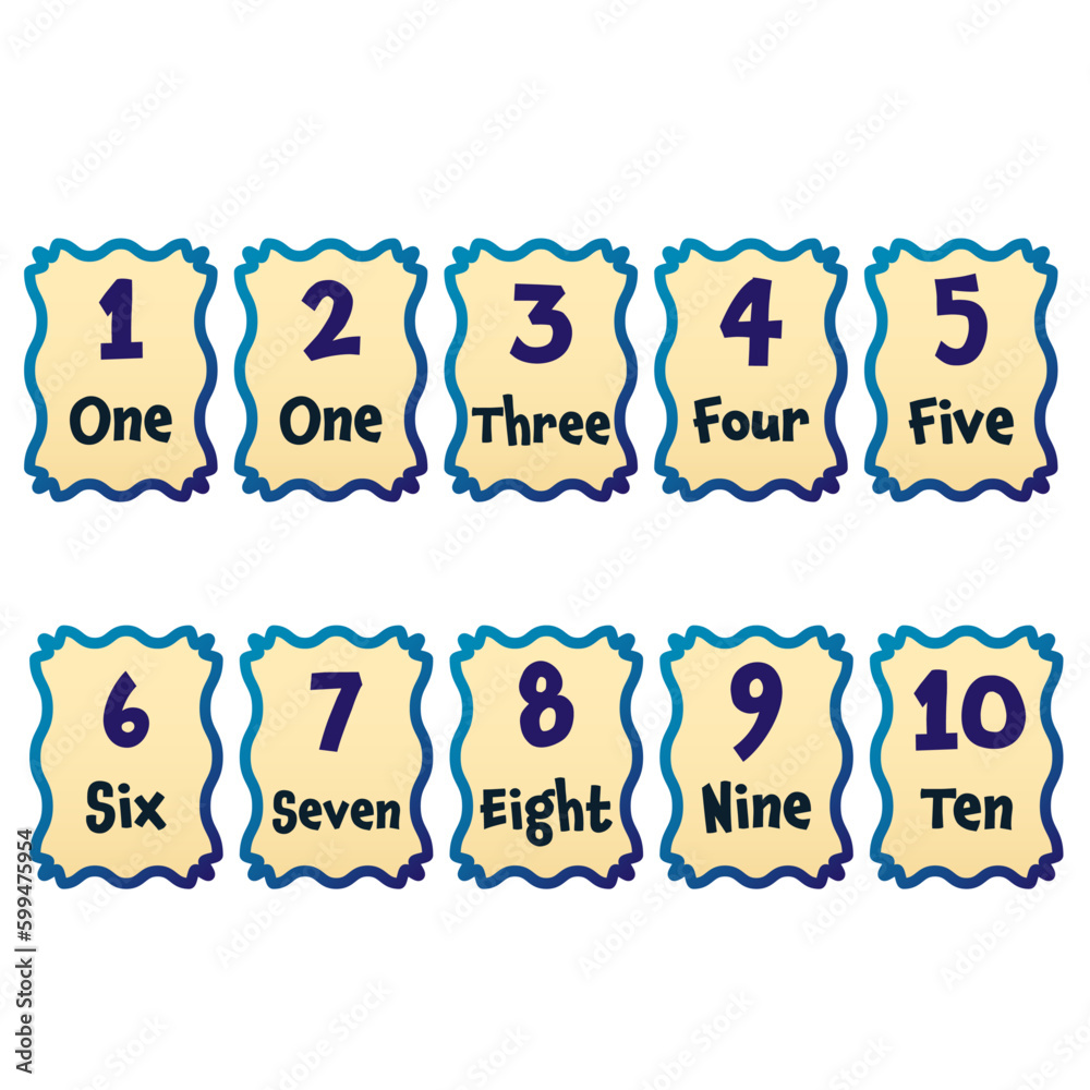 Numbers from 1 to 10 with words colored flashcards set, material in ...