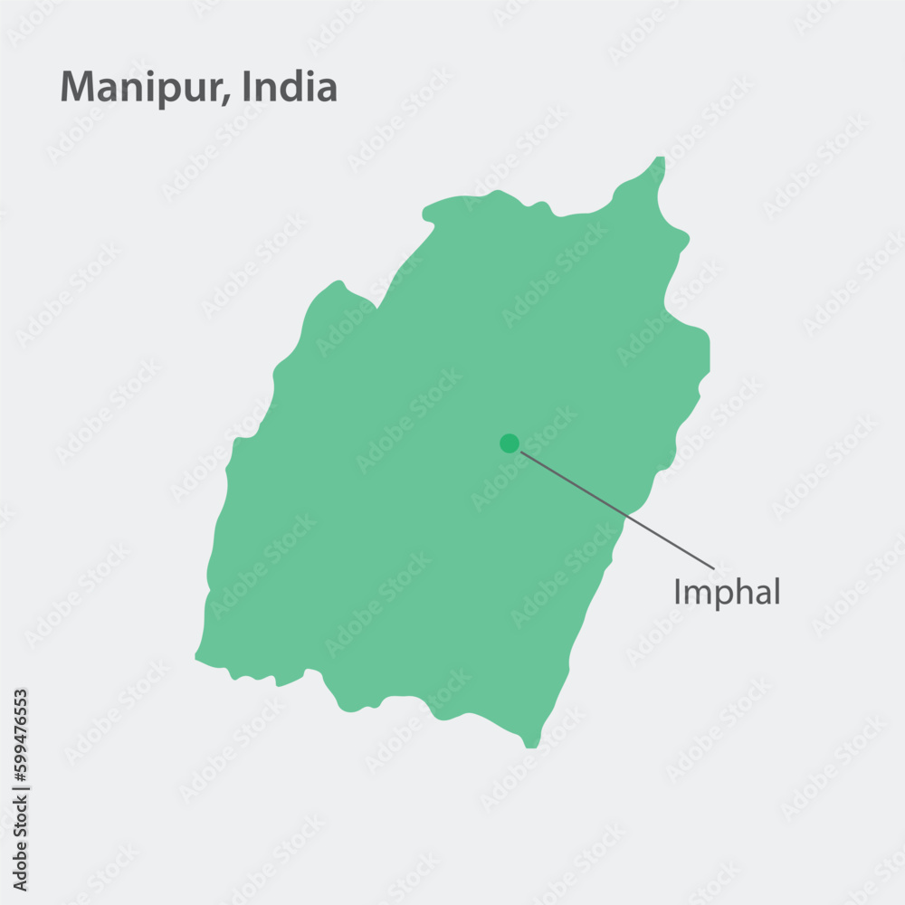 A clear map of Manipur state of India with the Capital city marked on ...