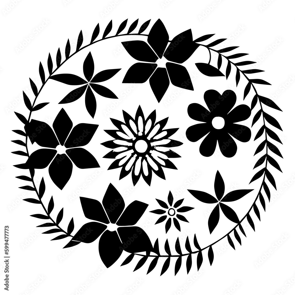 Flower clipart vector design black and white Stock Vector | Adobe Stock
