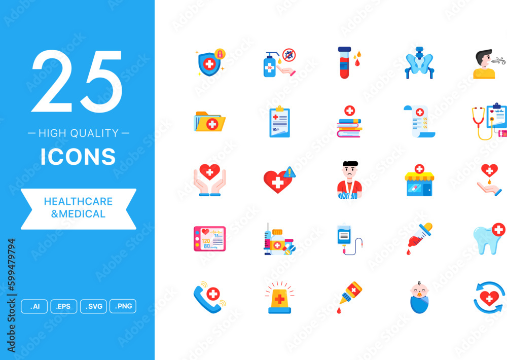 Vector set of Healthcare and Medical icons. The collection comprises 25 ...