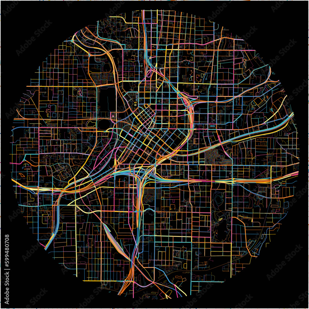 Colorful Map of Atlanta, Georgia with all major and minor roads. Stock ...
