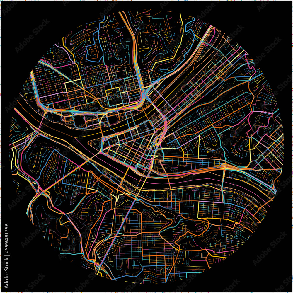 Colorful Map of Pittsburgh, Pennsylvania with all major and minor roads ...