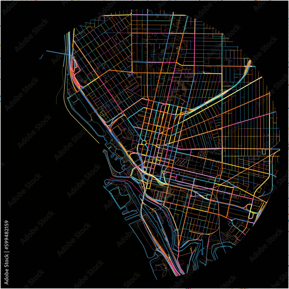 Colorful Map of Buffalo, New York with all major and minor roads. Stock ...