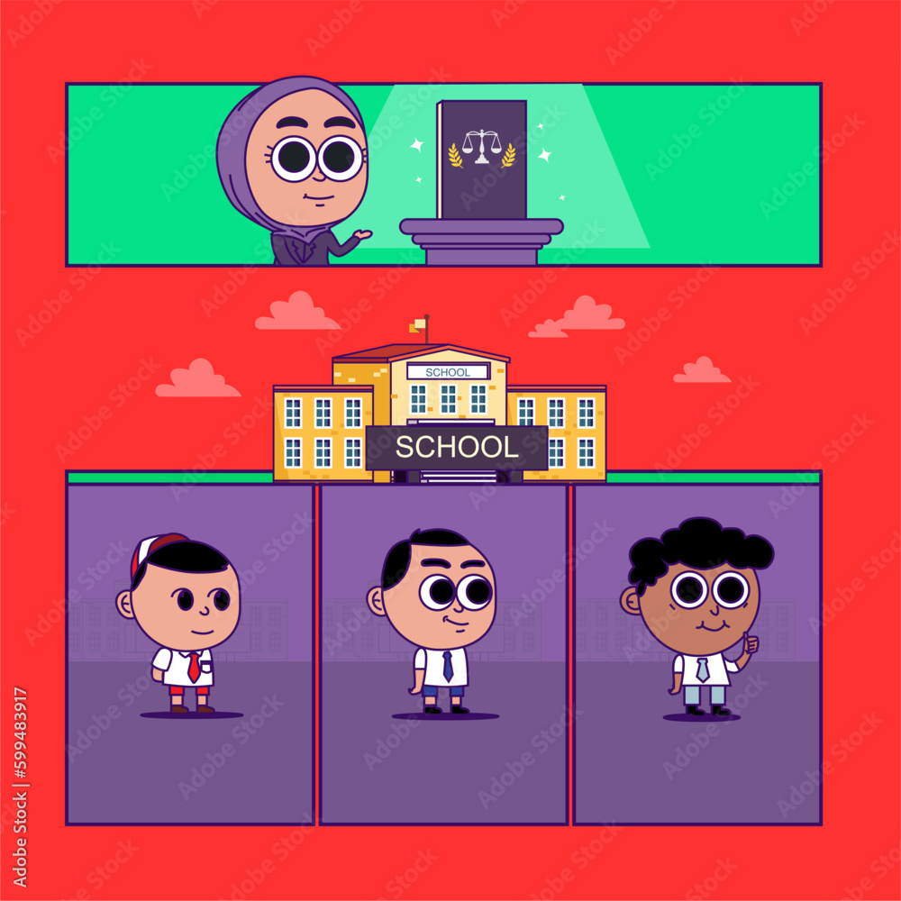 comic strip cartoon of a school with a sign that says school on it ...