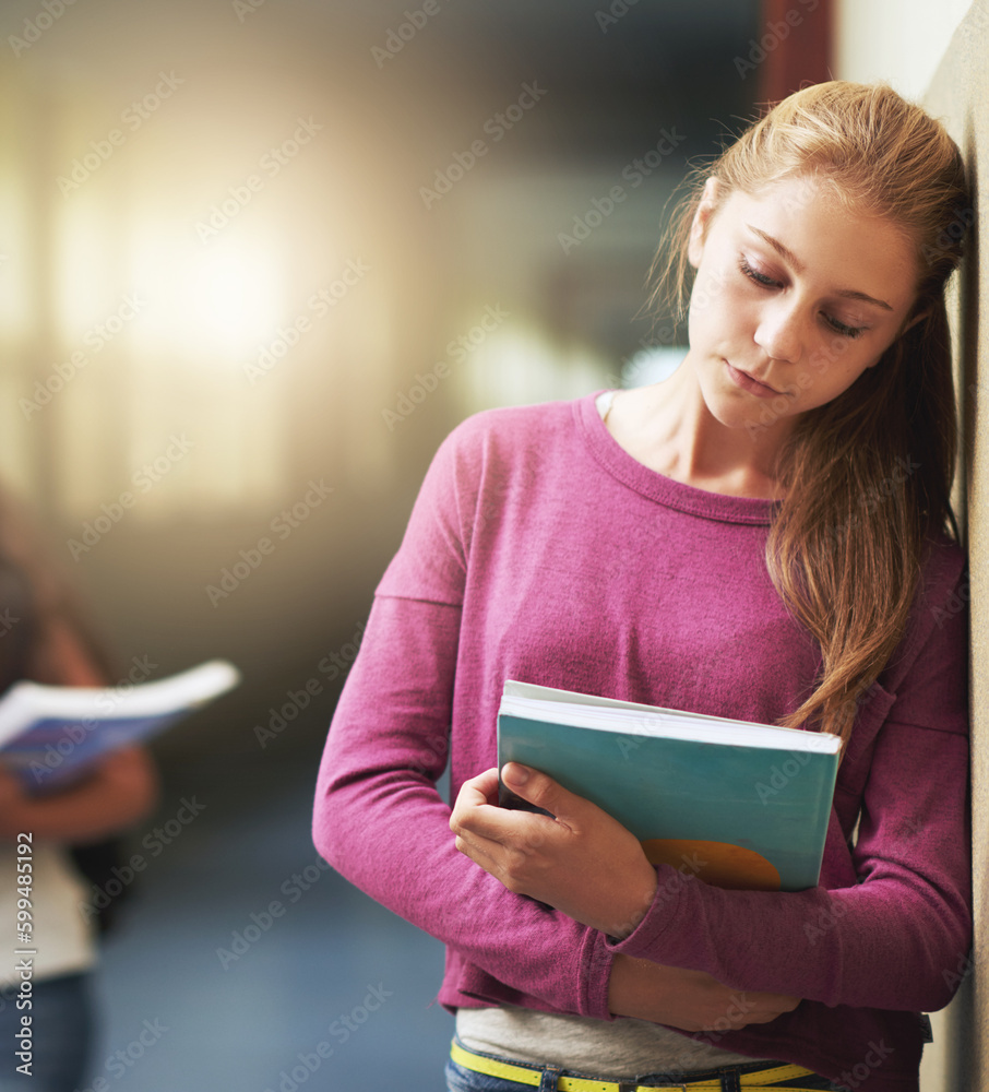 Girl, sad and school bullying with book, anxiety and depression from ...