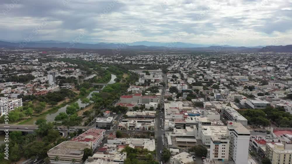 Culiacan sinaloa city, wide view from sky, tres rios river and downtown ...
