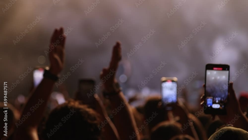 Applauding Fans recording Singer's Live Performance on Smoke-Filled and ...