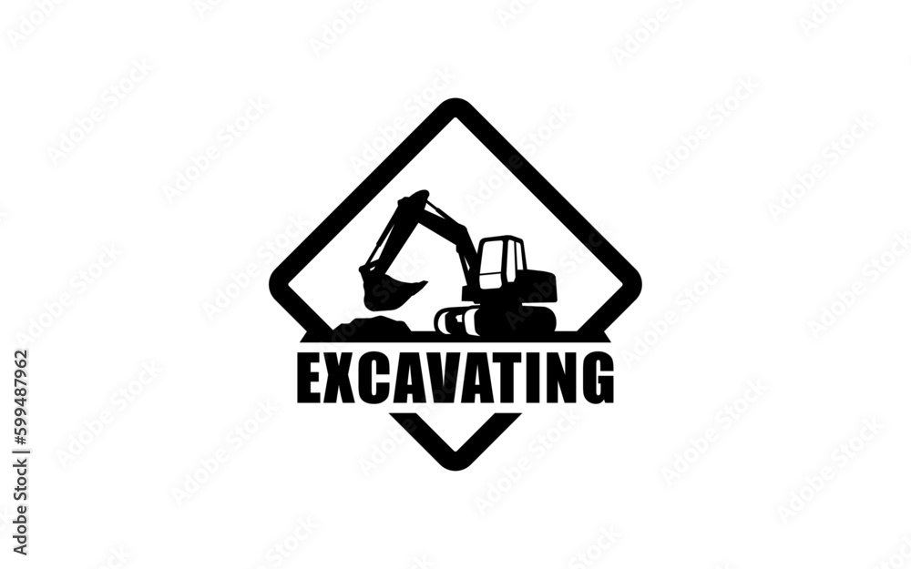 Excavator symbol with silhouette style for logo template, sign and ...
