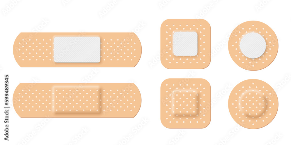 Adhesive bandage set of rectangle, square and round shapes vector ...